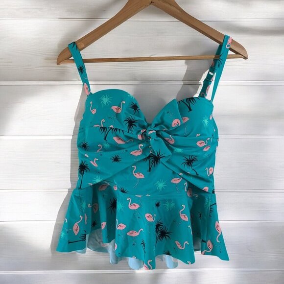 torrid | Swim | Torrid Tankini Swim Top Blue Pink Flamingo Print ...